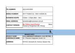 Hi-Precision Branch Locations and Info | PDF | Physical Examination ...