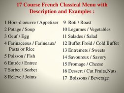 17 Course French Classical Menu Guide | PDF | Hors D'oeuvre | Soup