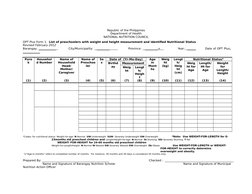 OPT Plus Form 1 for Preschool Nutrition | PDF