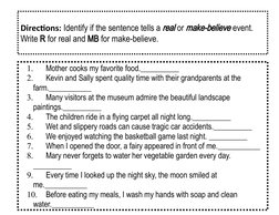 Real vs. Make-Believe Worksheet | PDF