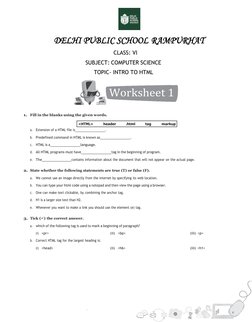 Class 6 HTML Worksheet and Answers | PDF | Html | Html Element