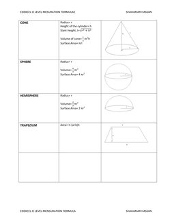 O Level Mensuration Formulas Guide | PDF | Area | Sphere
