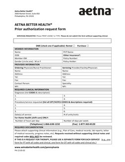 Aetna Prior Authorization Request Form | PDF | Medical Record | Health ...