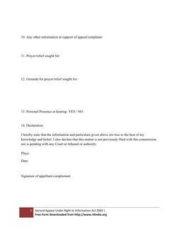 RTI Second Appeal Form Guide | PDF | Mail | Complaint