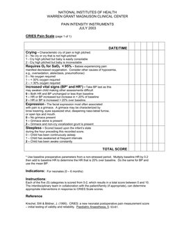 CRIES Pain Scale for Neonates | PDF