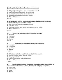 JavaScript MCQ Questions and Answers | PDF | Dynamic Web Page | Java Script