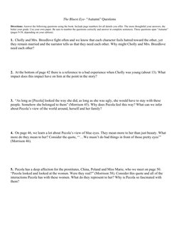 Autumn Questions for The Bluest Eye | PDF | Social Science