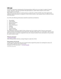 Instrumentation I/O List Overview | PDF