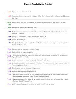 Canadian History Timeline Printable