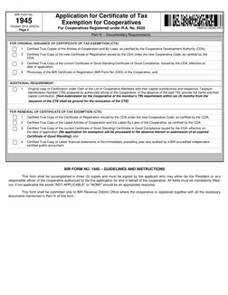 BIR Form 1945: Tax Exemption for Cooperatives | PDF | Internal Revenue ...
