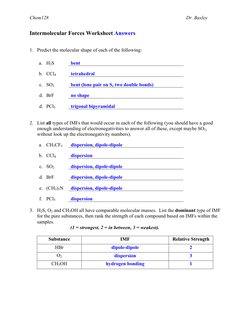 Intermolecular Forces Analysis Worksheet | PDF | Chemical Polarity ...