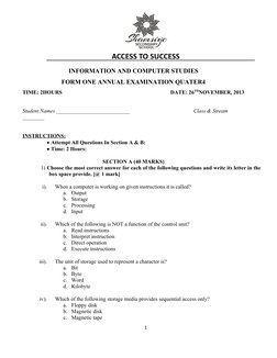 Form One ICT Annual Exam Paper | PDF | Computer Data Storage | Computer ...