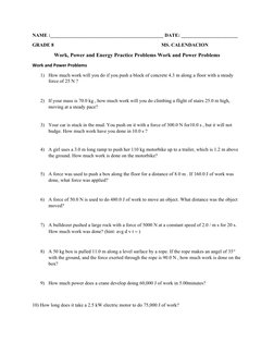 Work, Power, and Energy Problems for Grade 8 | PDF | Kinetic Energy ...