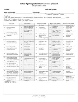 School Age Pragmatic Skills Checklist | PDF | Conversation | Nonverbal ...
