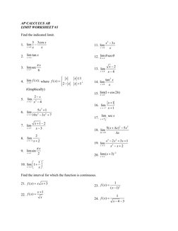 AP Calculus AB Limits Worksheet Series | PDF | Functions And Mappings ...