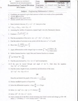 Engineering Mathematics I Past Papers | PDF | Equations | Ellipse