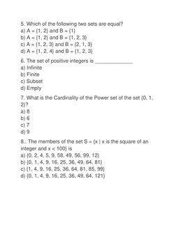 Class 11 MCQs on Sets | PDF | Set (Mathematics) | Integer