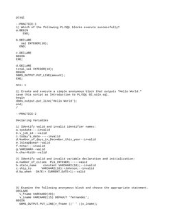 PL/SQL Practice Exercises and Solutions | PDF | Pl/Sql | Subroutine