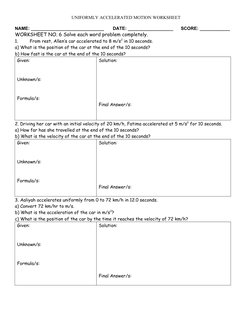 Uniformly Accelerated Motion Worksheet | PDF