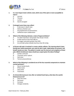 ITLS 9th Edition Basic Pre-Test | PDF | Shock (Circulatory) | Thorax