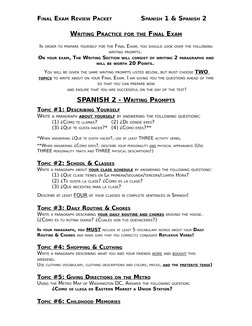 Spanish Final Exam Writing Prompts | PDF | Test (Assessment) | Linguistics