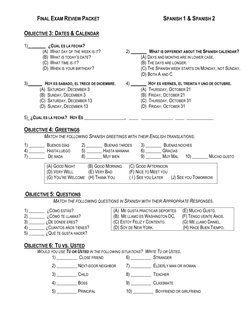 Spanish 1 & 2 Final Exam Review Packet | PDF | Grammatical Conjugation ...