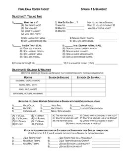 Spanish 1 & 2 Final Exam Review Packet | PDF | Grammatical Conjugation ...