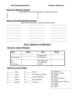 Spanish 1 & 2 Final Exam Review Packet | PDF | Grammatical Conjugation ...