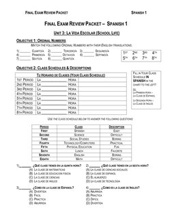 Spanish 1 & 2 Final Exam Review Packet | PDF | Grammatical Conjugation ...
