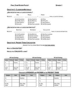 Spanish 1 & 2 Final Exam Review Packet | PDF | Grammatical Conjugation ...