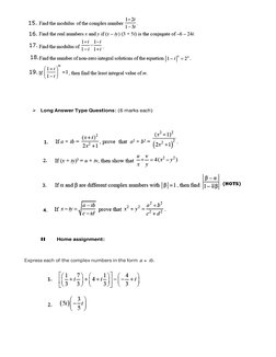 Extra Questions on Complex Numbers Class 11 | PDF | Complex Number ...
