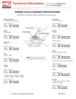 Engine Valve Clearance Specifications | PDF | Engines | Mechanical ...