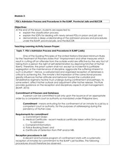 BJMP PDL Admission Process Overview | PDF | Prison | Solitary Confinement