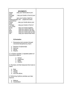 PE Lesson Plan: Rhythm Activities | PDF | Rhythm | Teachers