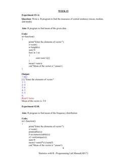 R Programming Lab Manual for Statistics | PDF | Coefficient Of ...