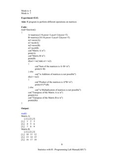R Programming Lab Manual for Statistics | PDF | Coefficient Of ...
