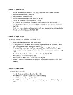 Holes Guided Reading Questions and Tasks | PDF