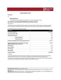 IDFC Bank Foreclosure Letter Details | PDF | Cheque | Foreclosure
