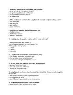 Macbeth Final Exam Questions | PDF | Macbeth | Shakespearean Tragedies