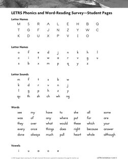 LETRS Phonics and Word-Reading Survey Administration and Scoring Record ...