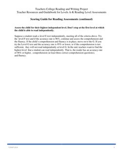 TCRWP A-K Reading Level Assessments | PDF | Reading Comprehension | Fluency