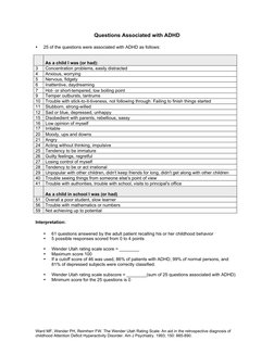 Wender Utah Rating Scale for ADHD | PDF | Attention Deficit ...