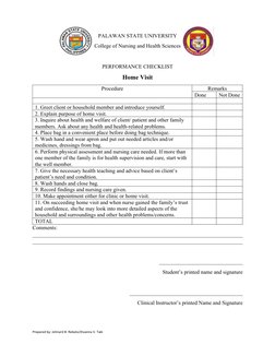 Home Visit Procedure Checklist | PDF