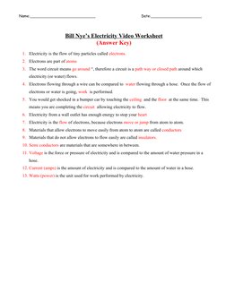 Bill Nye Electricity Video Worksheet | PDF | Electricity | Electron