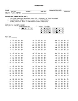 60-Question Answer Sheet Template | PDF