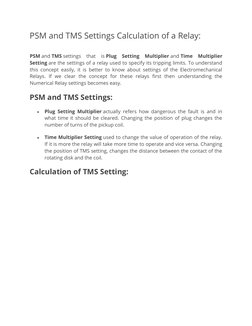 PSM and TMS Settings in Relays | PDF | Relay | Transformer