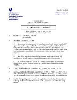 DOT-SP 10915 Special Permit Overview | PDF | Nitrous Oxide | Dangerous ...