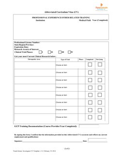 TransCelerate Abbreviated CV Template | PDF | Health Care | Medicine