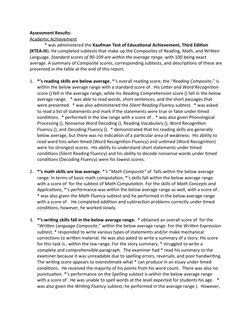 KTEA-III Assessment Results Summary | PDF | Language Arts & Discipline