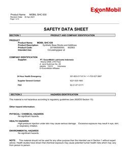 Mobil SHC 630 Safety Data Sheet | PDF | Toxicity | Waste Management